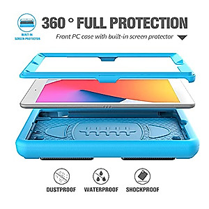SUPNICE Kids Case for iPad 10.2 inch, iPad 9th/8th/7th 2021/2020/2019 Generation Case with Built-in Screen Protector, Durable Shockproof Lightweight Handle Stand Kids Cover for iPad 9/8/7 Gen, Blue