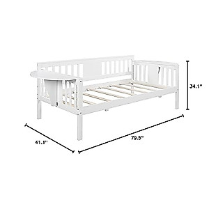 Woanke Twin Size Daybed, Wooden Daybed Frame with Wood Slat Support, Dual-use Sturdy Sofa Bed for Bedroom Living Room, White