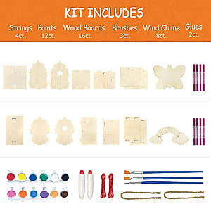 Crafts for Kids Ages 4-8 - 4 Pack DIY Bird House Wind Chime Kit - Build and Paint Birdhouses Wooden Arts Kits Easter Basket Stuffers Gifts for Girls Kids Boys Toddlers Ages 3-5 4-6 6-8 8-12