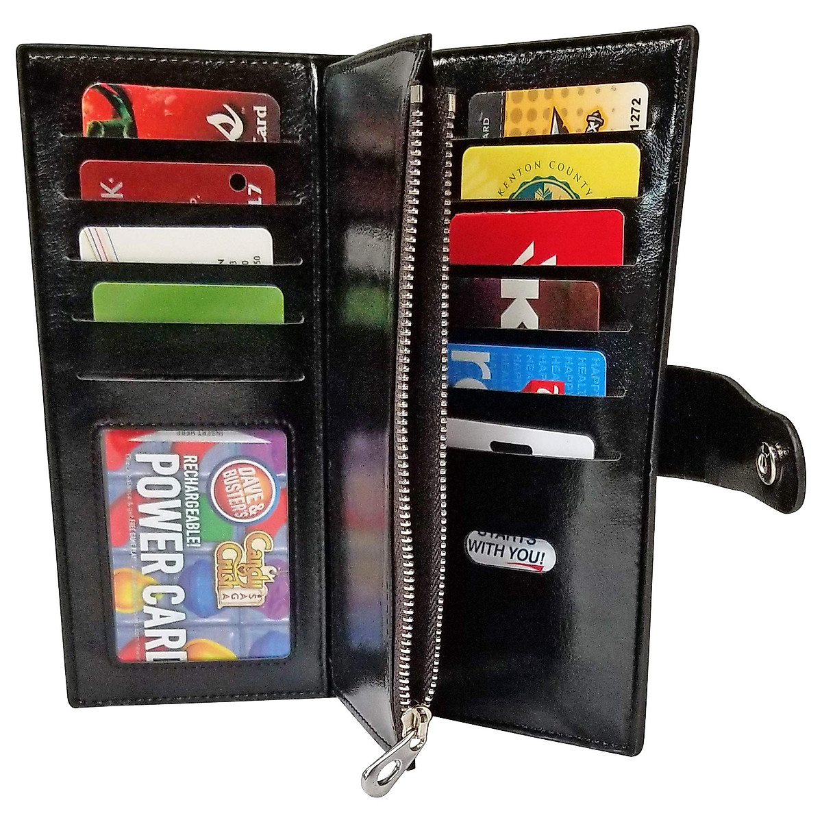 Trusten J. Women's Wallet Large Fashion Clutch Stylish Phone Case Organizer Leather (Black)