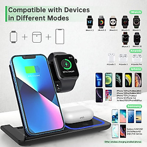SWAGITLOUD 3 in 1 Fast Wireless Charging Station Dock, Compatible with iPhone 13/12/11/Pro/XS/XR/X/SE/8/8 Plus, Apple Watch Series 6/5/4/3/2/AirPods, USB-C, Qi Certified, 65W