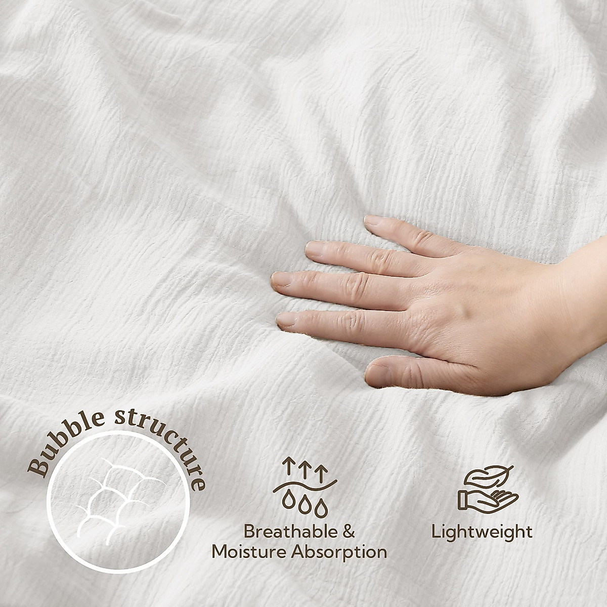 MILDLY Muslin Duvet Cover Set 100% Cotton Double-Layer Linen Like Gauze Comforter Cover 3 Pieces Breathable & Lightweight for All Season