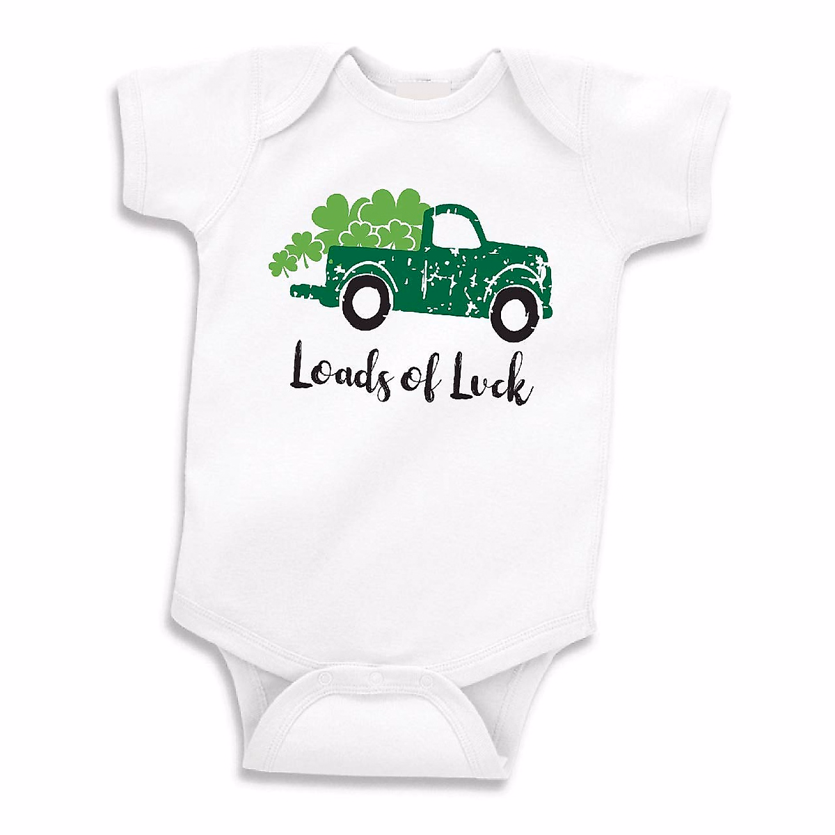 Baby Loads of Luck Vintage Truck St. Patrick's Day Bodysuit (12-18 Months, Short Sleeve)