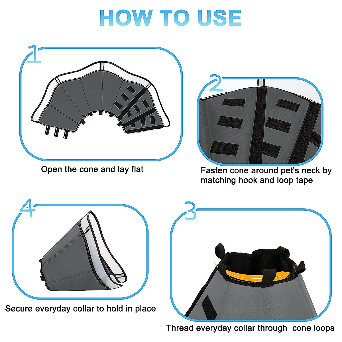 INKZOO Dog Cone Collar for After Surgery, Soft Pet Recovery Collar for Dogs and Cats, Adjustable Cone Collar Protective Collar for Large Medium Small Dogs Wound Healing (Sliver, Large)