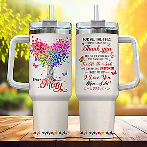 99WHALE Dear Mom Tree Color, Tumbler 40 Oz With Handle Lid And Straw, Mom Gifts, For Tumblers Mommy Modern Be Cups Heart Butterfly Day Straws Mama Simple Handle Momma Insulated