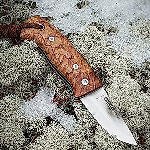 HELLE Knives - Kletten - Foldable Knife W/Clip - Birch Wood Handle - H3LS Stainless Steel - Made in Norway