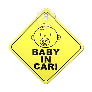 Jenbode Baby in Car Sticker for Cars, Baby On Board Warning Signs with Suction Cups, Durable and Strong Without Residue