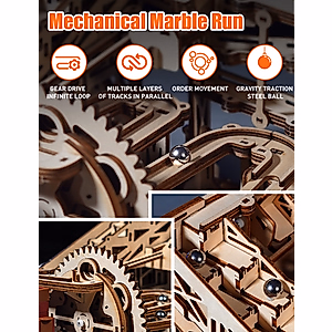 MIEBELY Electrical 3D Wooden Puzzles for Adults Craft Toys DIY Marble Run Model Building Kits Block Toys W/Motor, Mechanical Gear Engineering Kit Home Decor Hobbies Idea Christmas Day Gifts for Kids