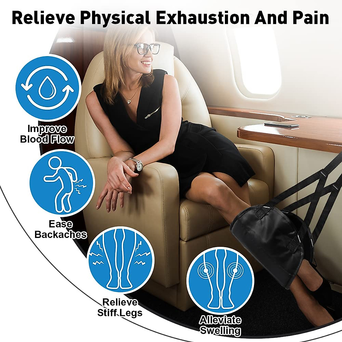 zxbaers Airplane Foot Rest, Portable Airplane Foot Hammock with Memory Foam, Adjustable Height Leg Support for Travel Office Long Flight Essentials