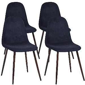 FurnitureR Set of 4, Fabric Side Mid Century Modern Room Comfy Upolstered Cushion Seat with Metal Legs for Home Kitchen Dining Chair, Blue