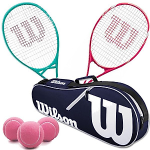 Wilson Essence + Tempest Pro Lite Tennis Racquet Doubles Bundle w (1) Advantage II Tennis Bag (Pink) and (3) Pink Tennis Balls