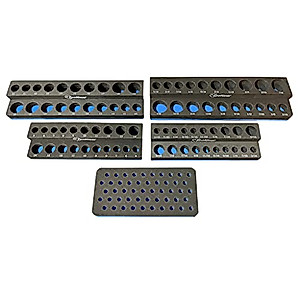 ToolGear Socket Organizer, Easy to Read Size labels, 80 sockets w/added 50 hex bit holder, both deep & standard sockets, metric & standard, 3/8 and 1/4 inch drive socket holder, tool organizer trays