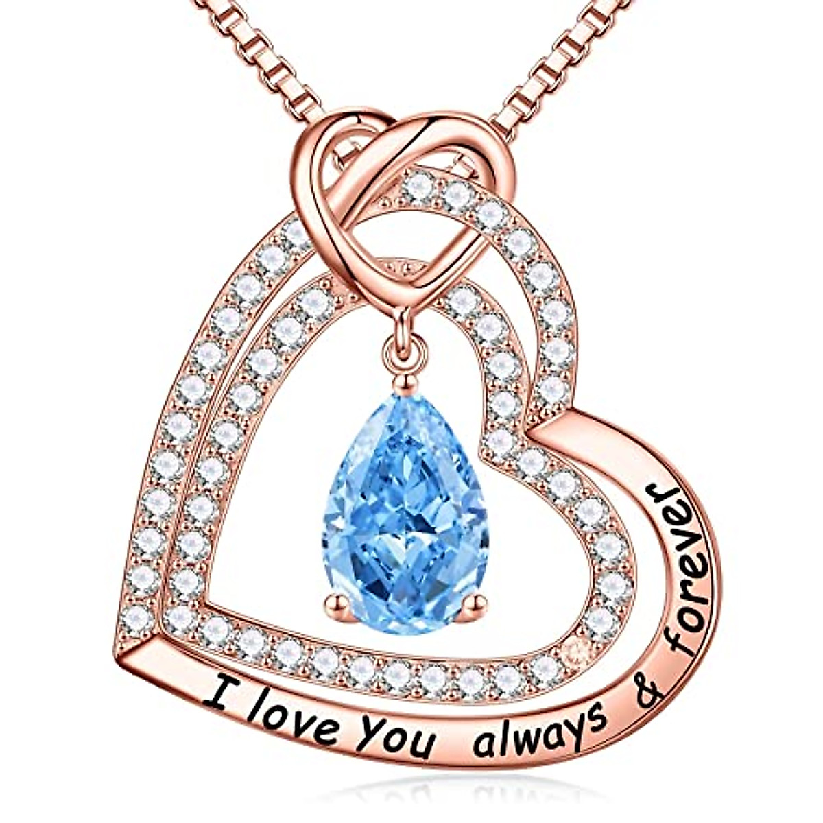 Iefil Mothers Day Gifts Jewelry, Rose Gold Birthstone Jewelry March Blue Aquamarine Necklaces Mothers Day Birthday Gifts for Women Anniversary Valentines Day Gift for Her Jewelry