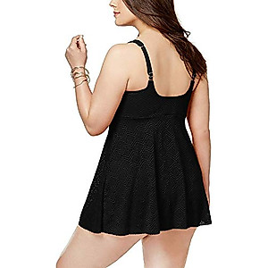 Swim Solutions Womens Flyaway V-Neck Tummy Control Swimdress Black 14