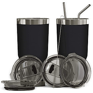 BluePeak Double Wall Vacuum Stainless Steel Insulated Tumblers Set, 2-Pack - Includes 2 Sipping Lids, 2 Spill-Proof Sliding Lids, 2 Straws, 1 Cleaning Brush & Gift Box (30 oz, Black)