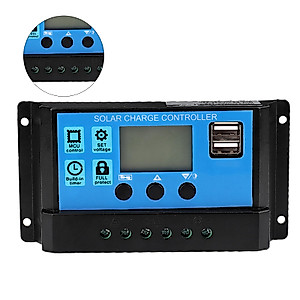 Solar Charge Controller, 60A/50A/40A/30A/20A/10A 12V 24V Auto Solar Charge Controller PWM Controller Dual USB Port PWM Solar Battery PWM LCD Display( 60A) Regler Solar 20 Amp
