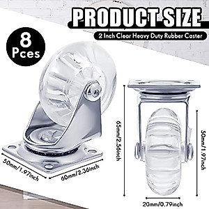 8 Pcs Swivel Caster Wheels for Furniture 2 Inch Clear Swivel Wheels Heavy Duty PU Casters Cabinet Wheels with 360 Degree Furniture Wheels Top Plate, 16 Screws and 1 Screwdrivers for Table Bench Office