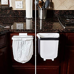 T-Roy Products Hanging & Folding Trash Can - White - Kitchen, Garage, Dorm, Bathroom - Collapsible Garbage Bin - Outdoor Compost - Hanging Cabinet - Plastic - Space Saver