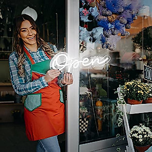 Open Signs for Business, 15"x 7.3" LED Neon Open Sign with Remote ON/OFF Switch Adjustable Brightness Open Neon Signs for Restaurant Bar Salon Stores Hotel Wall Decor Light Open Sign (White)