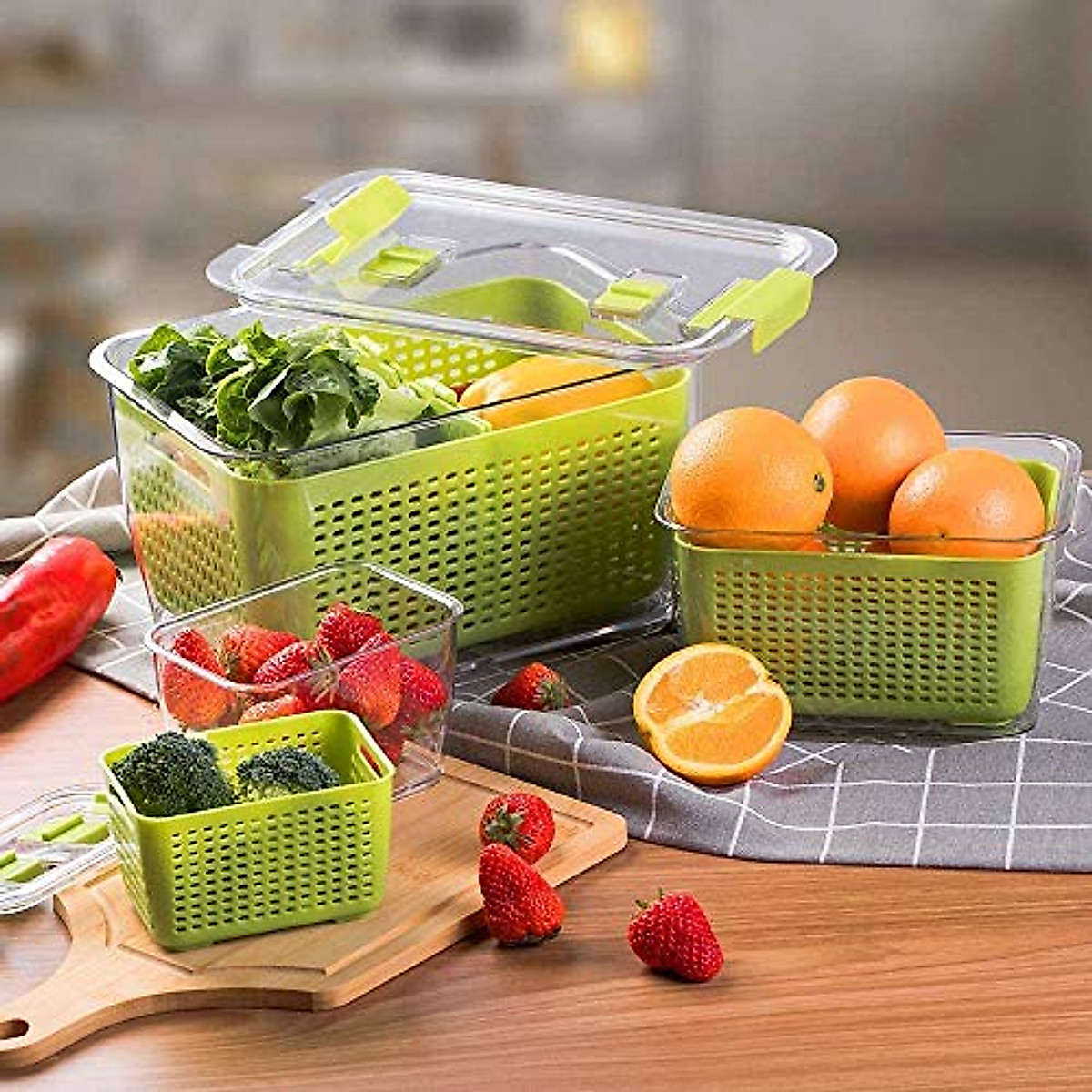 LUXEAR Fresh Container, 3PACK Produce Saver Container BPA Free Fridge Organizer for Vegetable Fruit and Salad Partitioned Food Storage Container with Vents Stay Fresh Containers Not Dishwashers Safe