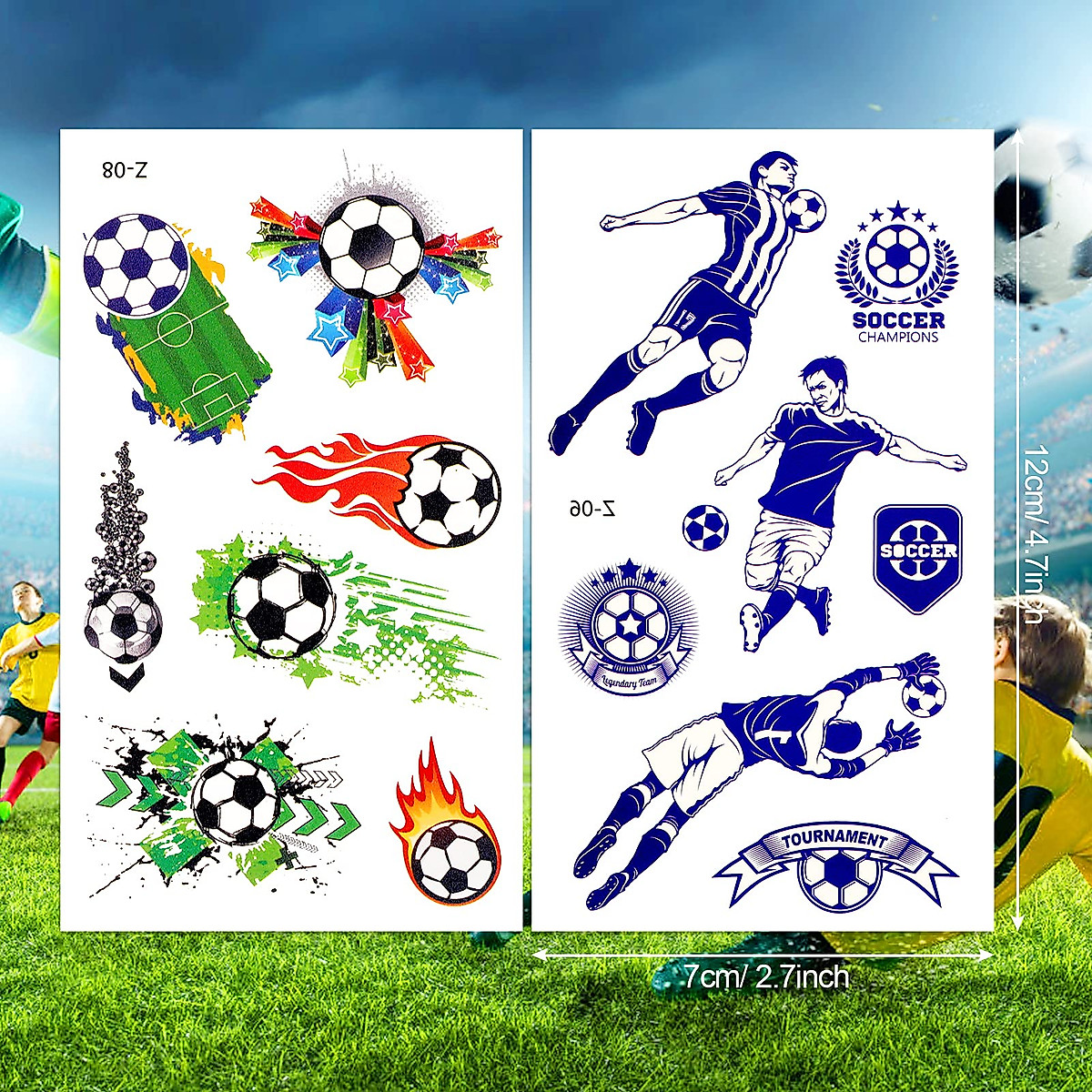 Konsait 60pcs Football Face Temporary Tattoos for Soccer Game Ball Tattoos Transfer Tattoos for Boys Birthday Party Bag & Stocking Fillers