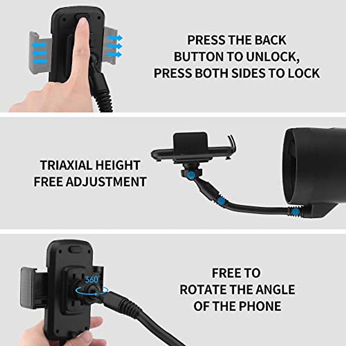 Car Cup Holder Phone Mount Adjustable Base with 360° Rotation Universal Multifunctional Drink Cup Holder Expander Cellphone Holder Adapter for Car Fits Any iPhone All Smartphones