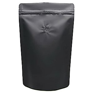 PouchWorth 50 pcs 16 oz Matte Black Foil Stand Up Zipper Pouch Coffee Bags with Valve