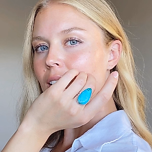 Turquoise Ring in Sterling Silver 925 & Genuine Turquoise (Turquoise, 7)