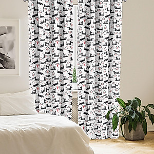 Ambesonne Scottie Dog Window Curtains, Hand-Drawn Sketched and Scribbled Scotch Breeds Playing, Lightweight Decorative Panels Set of 2 with Rod Pocket, Pair of - 28" x 84", Coral Charcoal