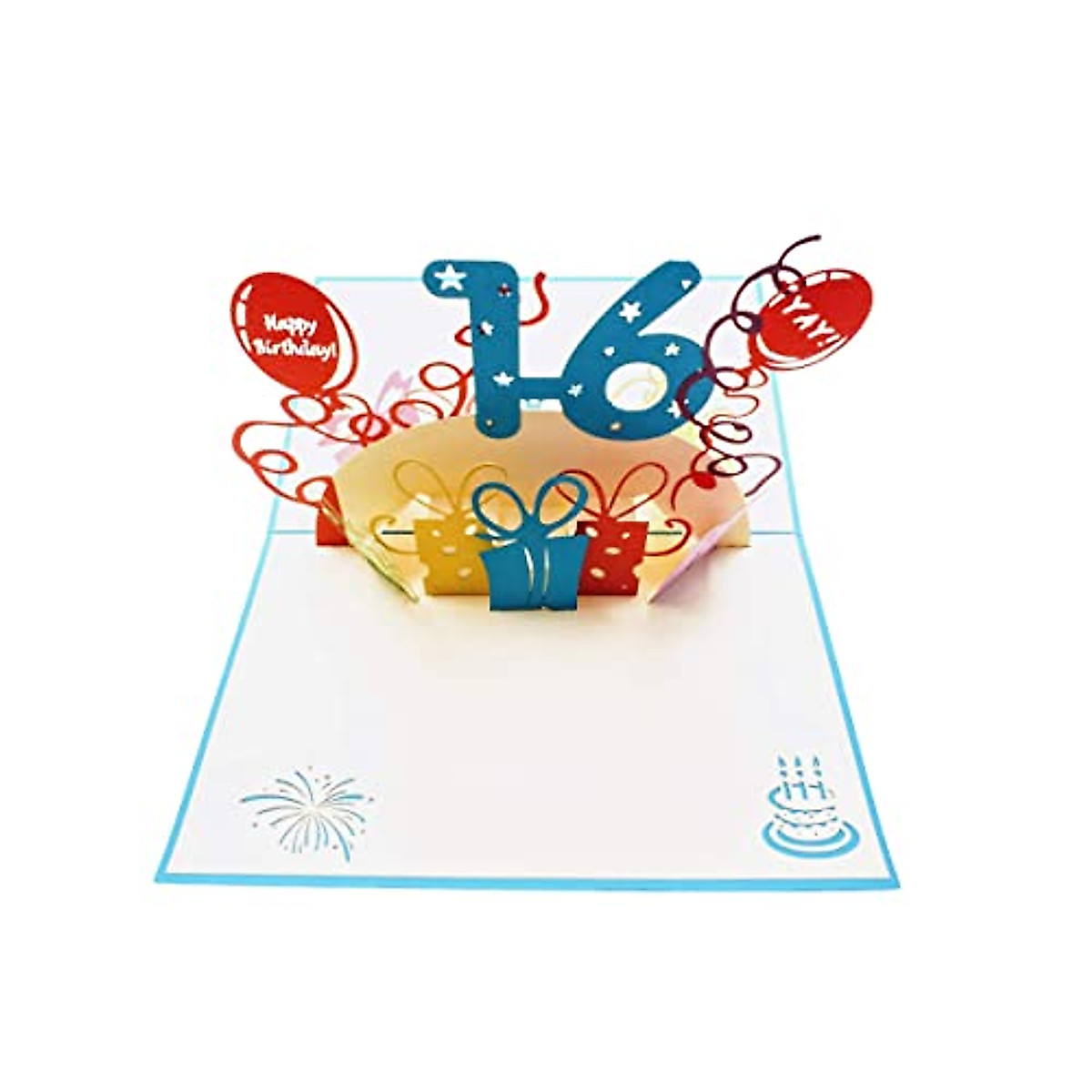 iGifts And Cards Happy 16th Birthday with Presents 3D Pop Up Greeting Card – Sweet Sixteen Granddaughter Gift, Awesome Unique 16 Grandson Present, Turning 16 Special Birthday Card For Son, Daughter