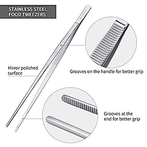 12 Inch Kitchen Tweezers Fine Tweezer Tongs, MSY BIGSUNNY Stainless Steel Food Tweezers Multi-function Precision Serrated Tips Cooking Tongs Kitchen Serving Tong
