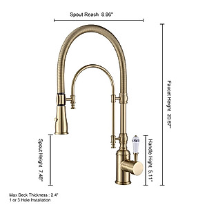 KunMai Kitchen Faucets Brushed Gold Kitchen Sink Faucet with Pull Down Sprayer High Arc Dual-Mode Kitchen Faucet