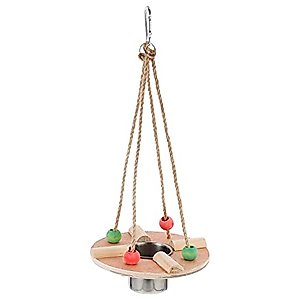 POPETPOP Bird Feeding Dish Cups with Wood Platform Hanging Parrot Cage Feeder Water Bowl Stainless Steel Birdcage Bowls Feeding Perch Play Stand Swing for Indoor Outdoor Pet Bird