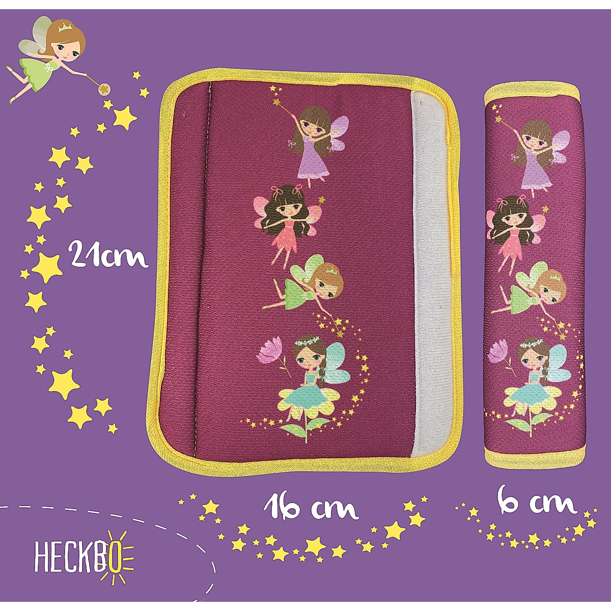 2X HECKBO car Seatbelt Protector with Fairy Fairies for Children Boys Girls, Belt Shoulder pad Pads, car seat Belt Protection, Safety seat Belt pad Pillow, Kids Belt Padding - 2.36“ x 8.27“