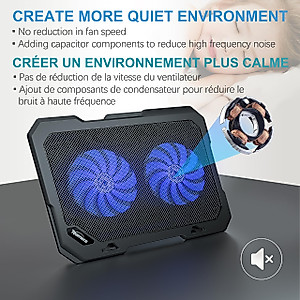 TopMate C302 Laptop Cooling Pad Ultra Slim Notebook Cooler, Laptop Fan Cooling Stand with 2 Quiet Big Fans Blue LED Light, Chill Mat with Built-in USB Cable Plug and Play, for 10-15.6 Inch Laptops
