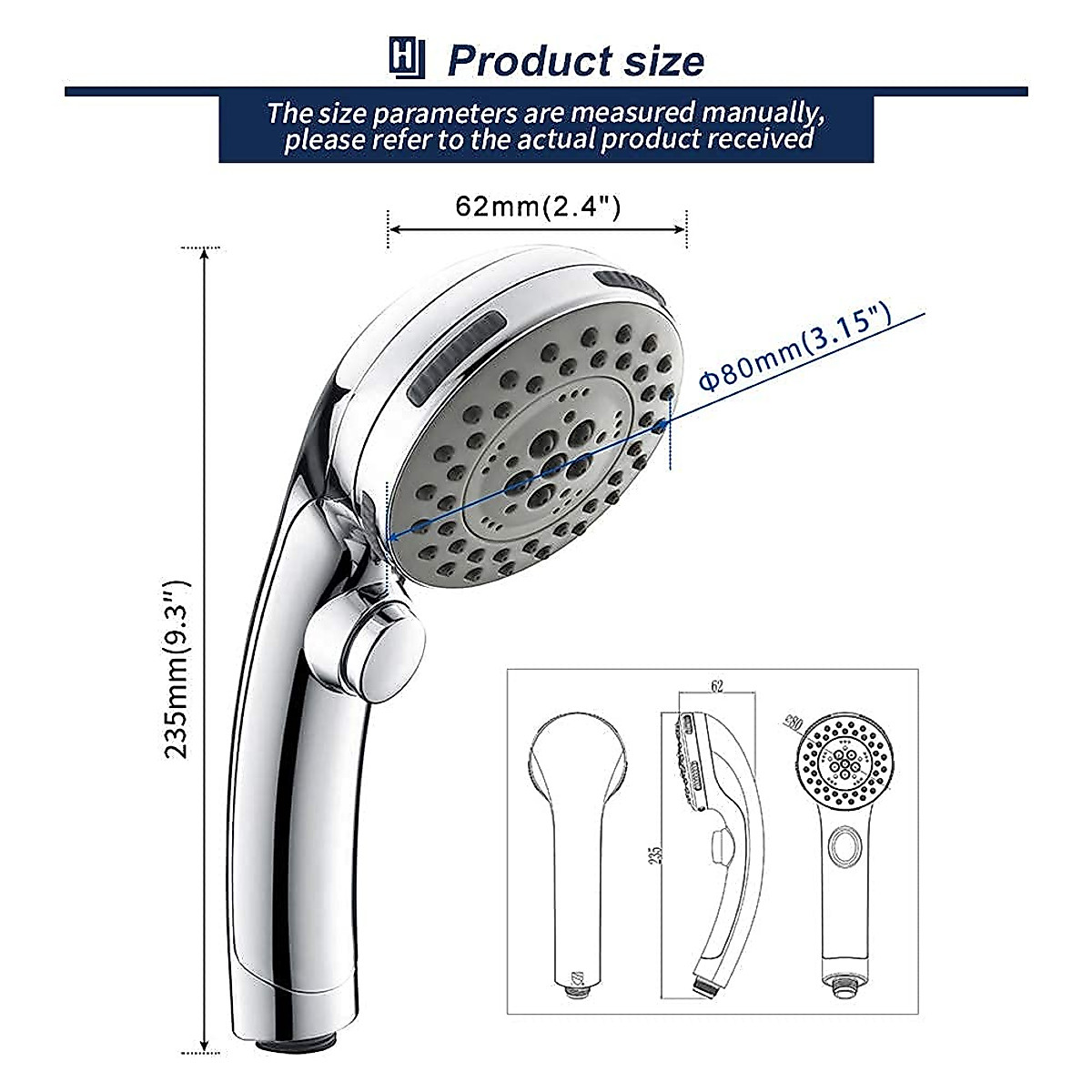 Shower Head High Pressure, 6 Settings High Pressure Shower Heads with Handheld Spray, Detachable Shower Head with ON/OFF Switch, RV Shower Head with Hose, Chrome - Homelody