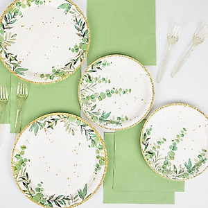 DECORLIFE Sage Green Paper Plates Serves 24, Baby Shower Plates and Napkins Set for Greenery Bridal Shower Birthday Party, Total 96PCS