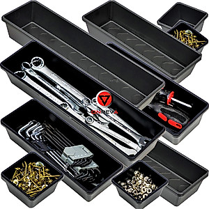 ONREVA Tool Box Organizer Tray Divider Set, Extra Large Toolbox Trays, Tool Box Organizers and Storage Kit, Rolling Tool Chest Drawer Bins, Hardware Screwdrivers Pliers Organization, 6pcs