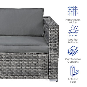 Patiorama Outdoor Wicker Loveseat 2 Pieces, All Weather Grey PE Rattan Sectional Corner Sofa Set, Additional Extra Chairs for Outdoor Sectional Sofa Set, Dark Grey Cushion