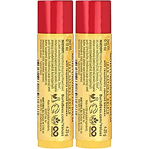 Burt's Bees Lip Balm - Strawberry, Lip Moisturizer With Responsibly Sourced Beeswax, Tint-Free, Natural Origin Conditioning Treatment, 2 Tubes, 0.15 oz.