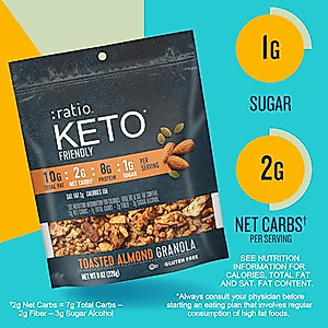 Ratio Toasted Almond Granola Cereal, 2g Sugar, Keto Friendly, 8 OZ Resealable Cereal Bag