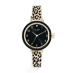 Kate Spade New York Women's Park Row Black and Gold Leopard Silicone Band Watch (Model: KSW1485)