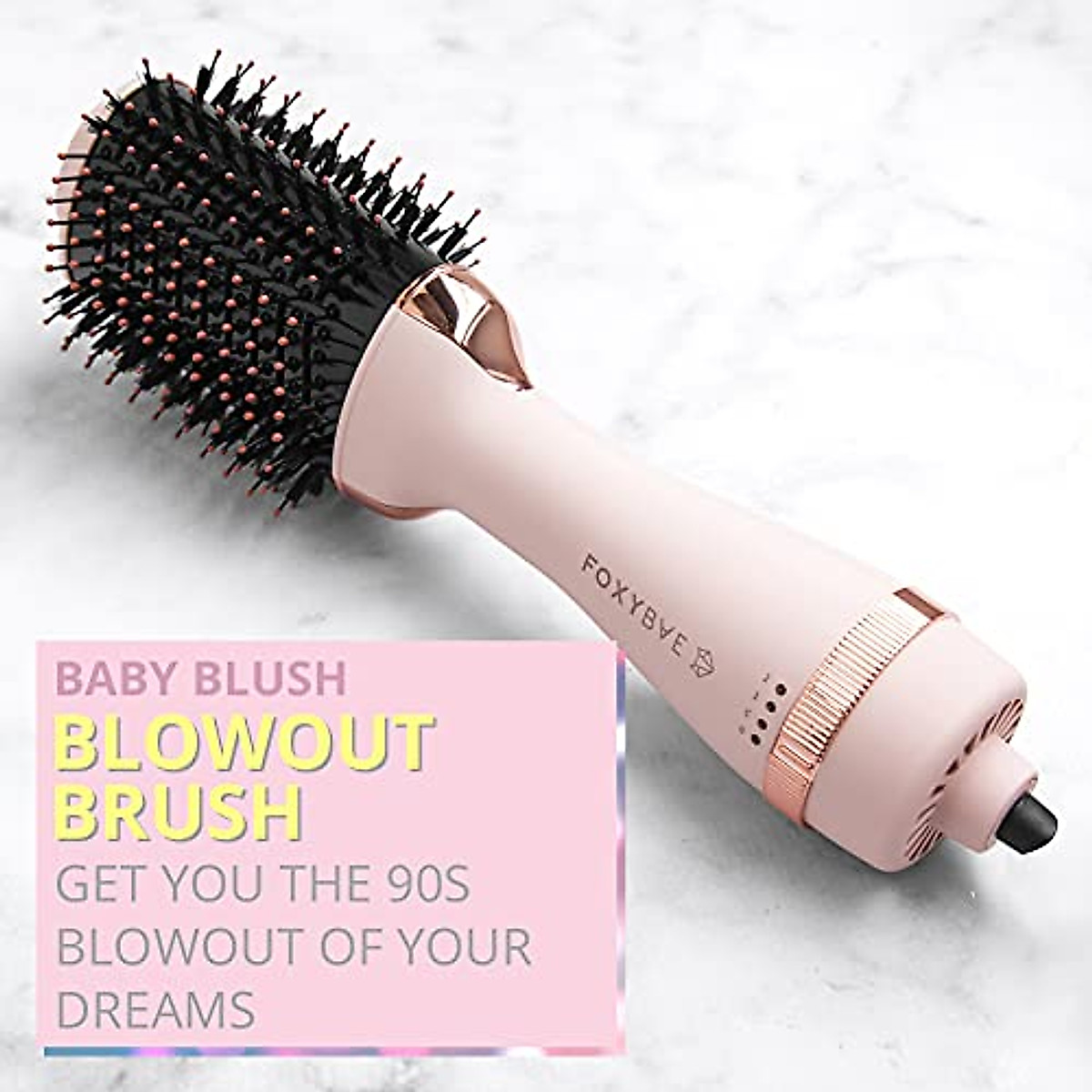 Foxybae Baby Blush Blowout Brush - Professional Hair Volumizer Brush with Nylon and Boar Bristles - Hair Dryer and Brush Combo - Shine Enhancing Brush - Perfect Hair Styling Tool - Light Pink
