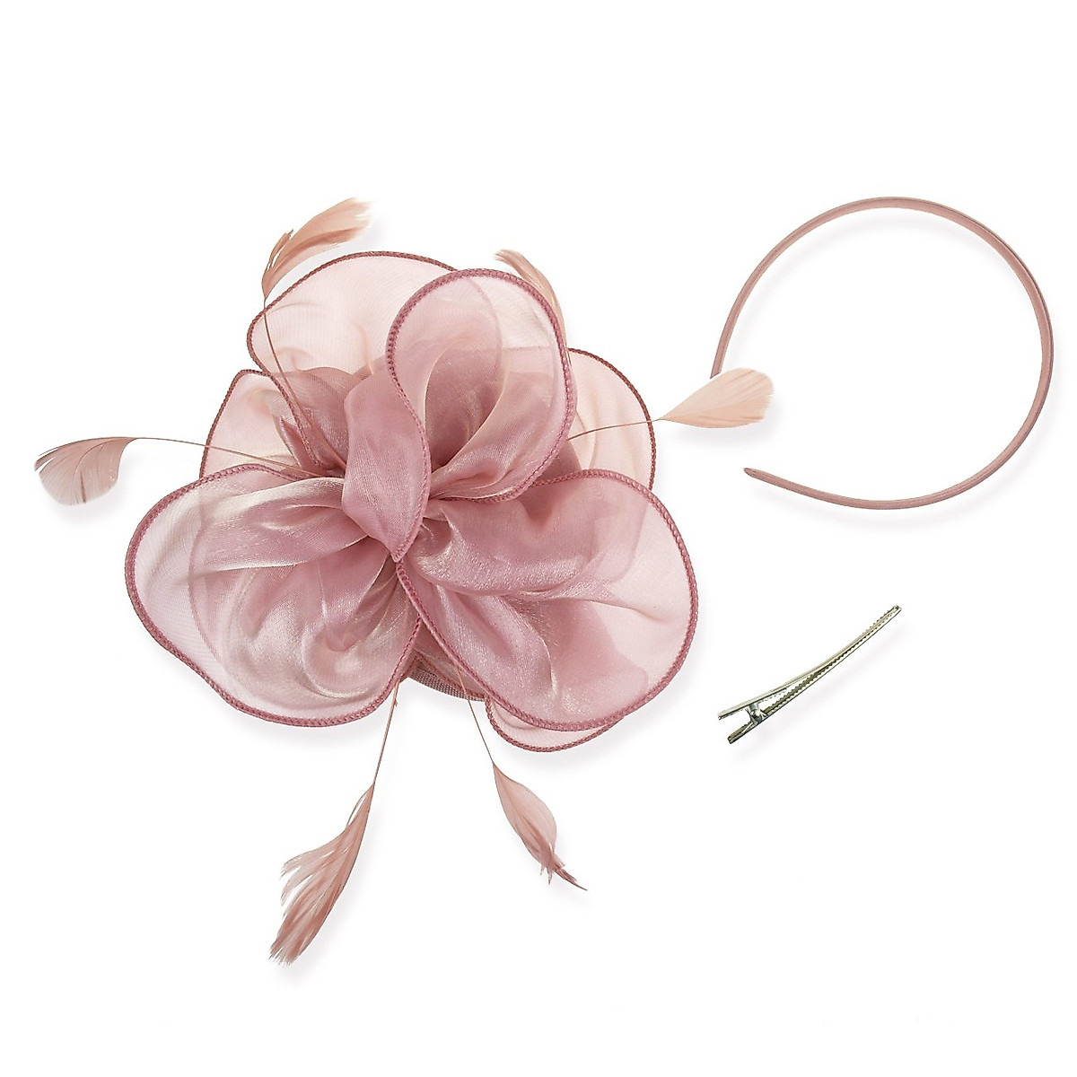 DRESHOW Fascinators Hat Tea Party Headwear Ribbons Feathers on a Headband and a Clip for Girls and Women