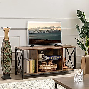 TV Stand for 50 inch TV with Led Lights, Gaming Entertainment Center 41.7" Small Media Console Table Wood Storage Cabinet for Living Room Bedroom, Rustic Brown