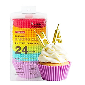 Katbite Reusable Silicone Baking Cups 24 Pack - Non-stick Muffin Cupcake Liners Set, Thick & Heavy Duty Cupcake Molds - Perfect for Party Halloween Christmas Bakery Supplies, Multicolor