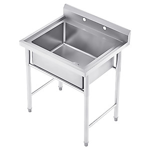 WILPREP Commercial Stainless Steel Sink, Free Standing Utility Single Bowl Restaurant Sink, Kitchen Prep & Utility Sink for Home, Garage, Bar, Laundry Room (1 Compartment，29" W x 25.2" D x 37.4" H)