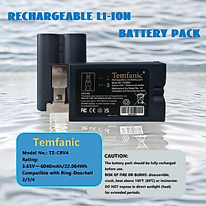 Temfanic Rechargeable Lithium-Ion Ring V4 Battery Compatible with Ring Video Doorbell 4/3/2 Stick Up Cam Battery (2nd and 3rd Gen) 3.65V 6040mAh high Capacity 1-Pack