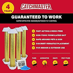 Catchmaster Gold Stick Fly Trap 4-Pk, Bug & Fruit Fly Traps for Indoors & Outdoors, Premium Adhesive Mosquito, Gnat, & Bug Catcher, Pheromone Baited Insect Killer, Pet Safe, Bulk Pest Control for Home