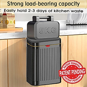 GloDeals Kitchen Hanging Trash Can with Lid, 2.1Gal/ 8L Stainless Steel Trash Can Compost Bin Counter Top, Wall-Mount Indoor Kitchen Trash Bin for Cabinet, Under Sink, Bathroom (Black)